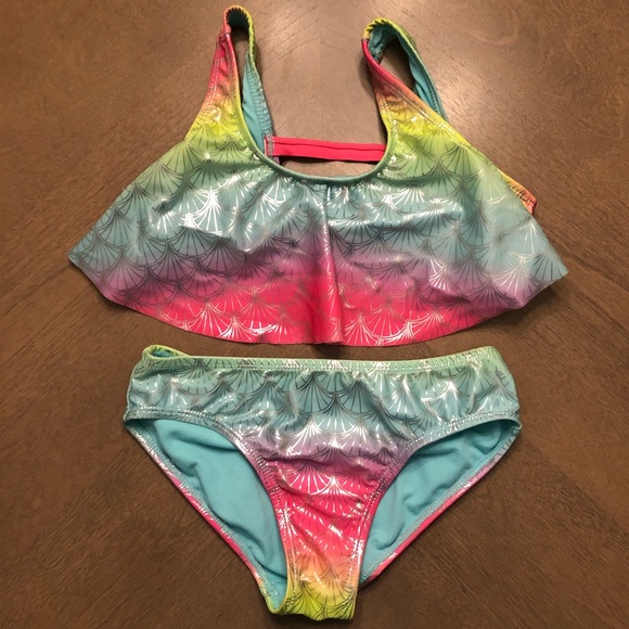 Swim | Girls Mermaid Scales Ruffle 2 Piece Bathing Suit Bikini | Poshmark